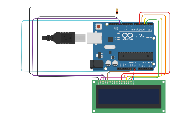 Circuit design LCD display - scrolling text - Tinkercad