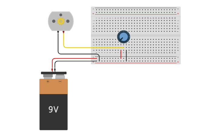 Circuit design Motor DC com potenciômetro - Tinkercad