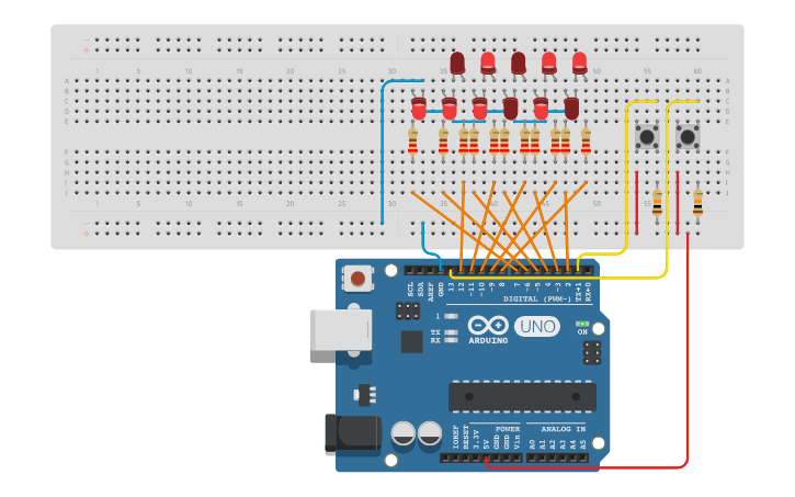 Circuit design Simple Binary clock - Tinkercad Circuit design Simple Binary clock - Tinkercad