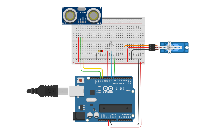 Circuit Design Servo Motor And Rgb Led Controlled By Ultrasonic Sensor