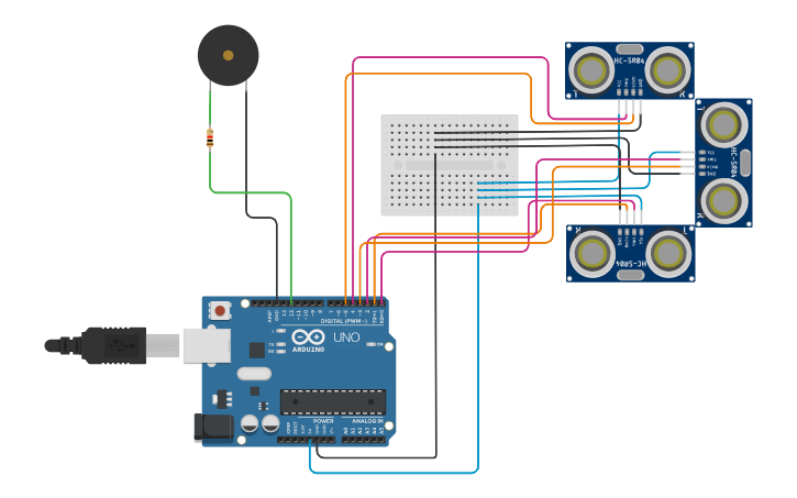 Circuit design Smart blind stick using Arduino - Tinkercad