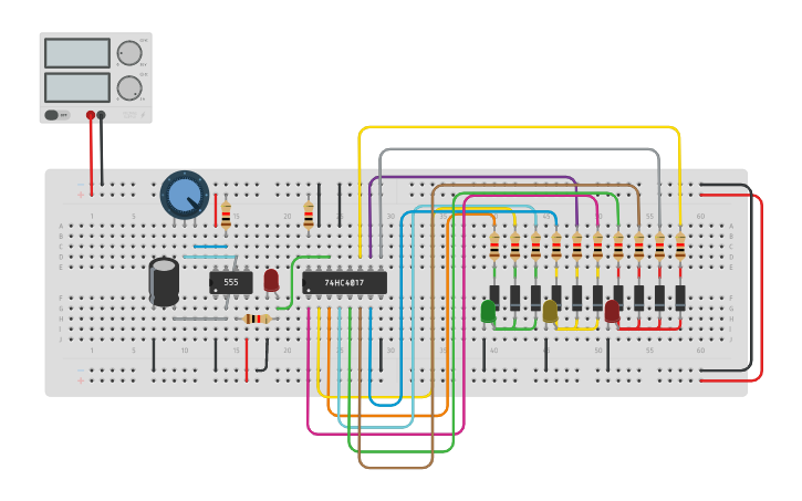 Circuit design 74hc4017 - Tinkercad