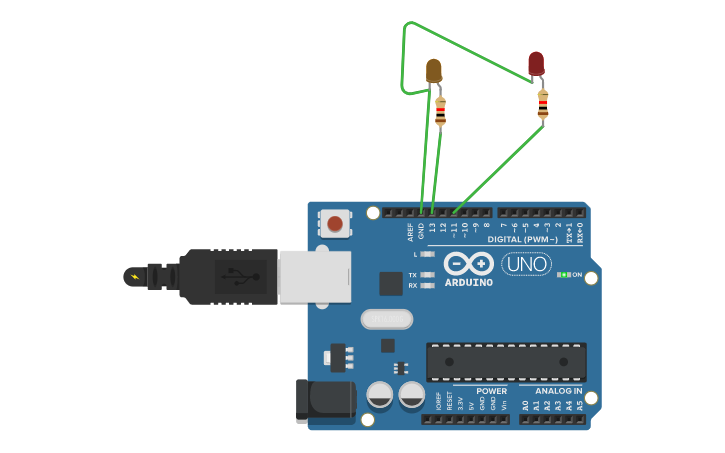 Circuit design arduino- buzzer 2 led - Tinkercad