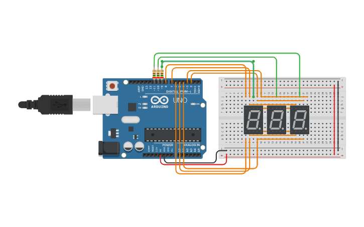 Circuit design Copy of Display 7 segmentos | Tinkercad