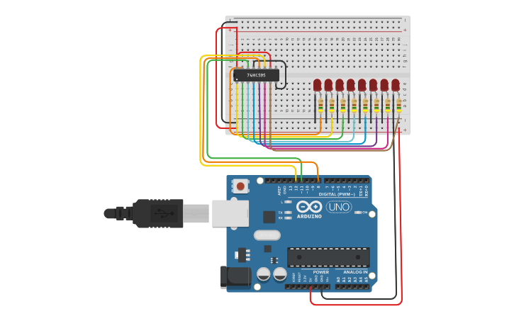 Circuit design 74HC595 Acionando saída desejada via monitor Serial - ARDUINO - EU APRENDO VOCÊ ...