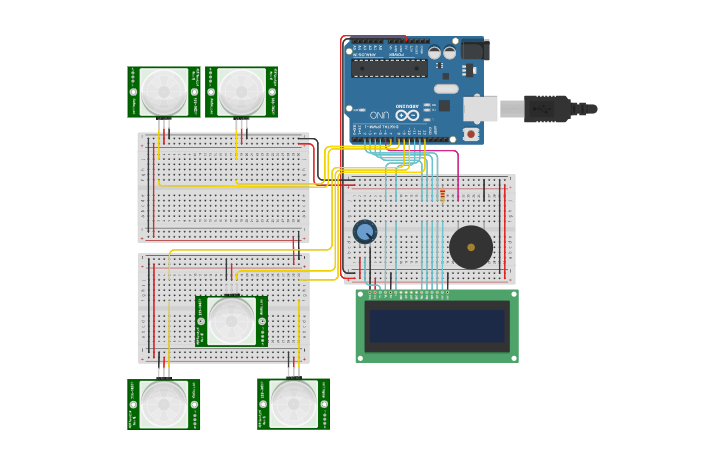 Circuit design Sensores na casa - Tinkercad