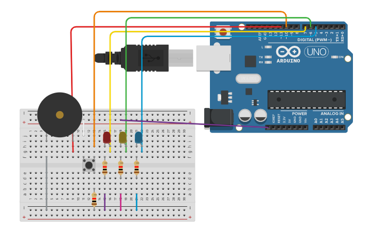 Circuit design Taller Arduino pulsador | Tinkercad