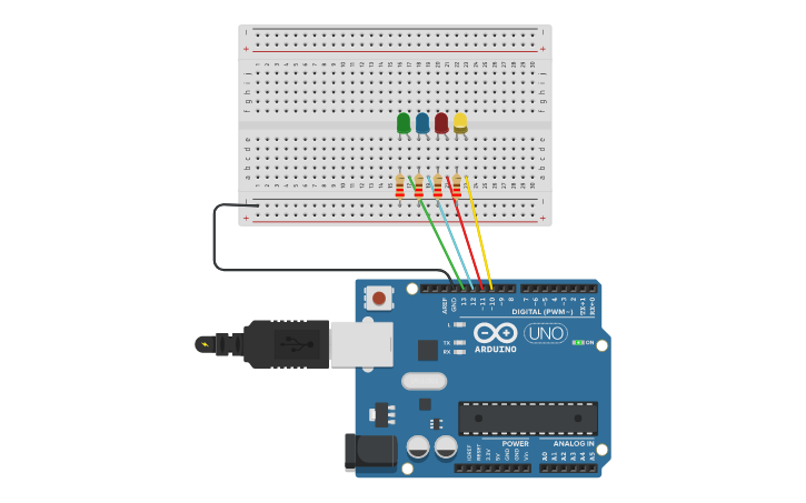 Circuit design Lights Counting from 15 to 0 - Tinkercad