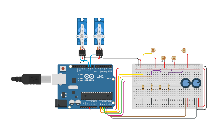 Circuit design Dual Axis Solar Tracker Arduino Project - Tinkercad