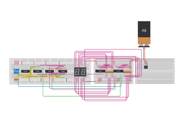 Circuit design FL- ACT4: 4-bit Number to 7-Segment Display - Tinkercad