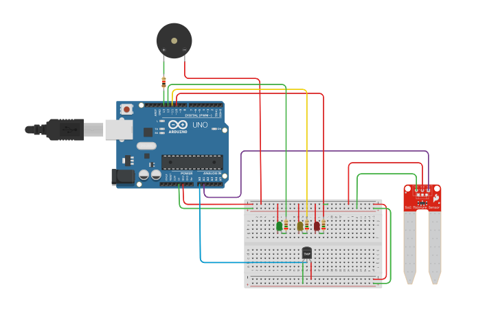 Circuit design Temperature and soil moisture sensors - Tinkercad