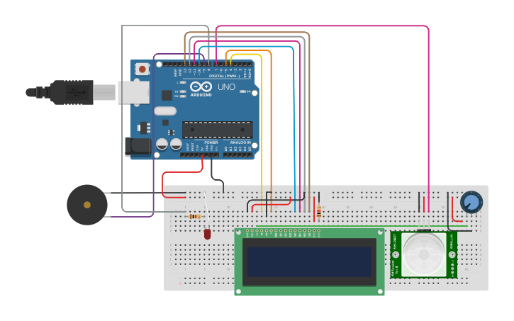 Circuit design Motion Detector Alarm using PIR Sensor - Tinkercad