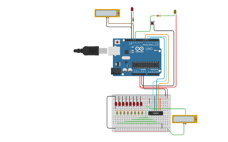 Circuit design Interrupt timer pilota shift register | Tinkercad
