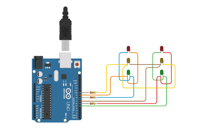 Circuit design Traffic Light Charlieplexing - Tinkercad