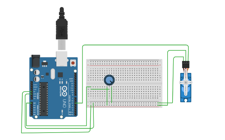 Circuit design servo motor com potenciômetro - Tinkercad