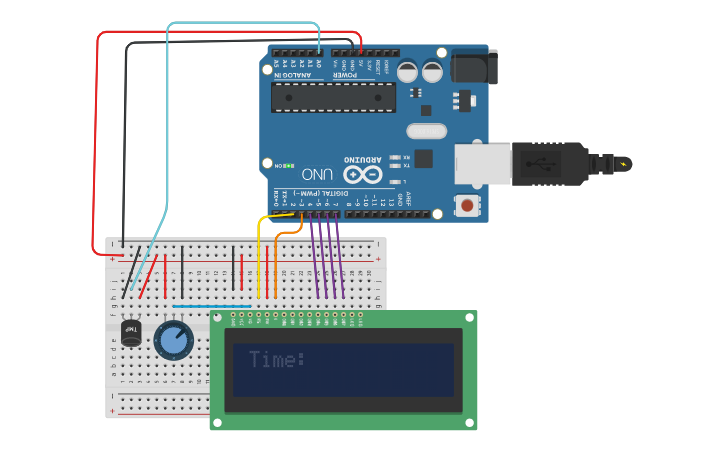 Circuit design LCD and Temperature sensor - Tinkercad