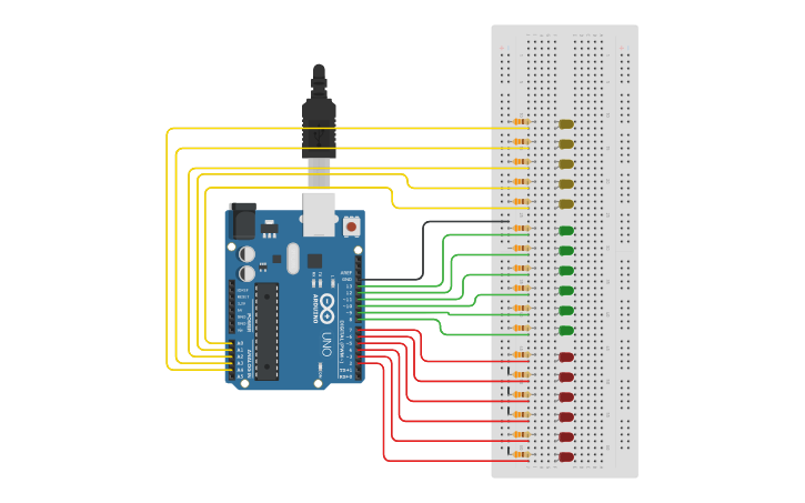 Circuit design Arduino Binary Clock - Tinkercad Circuit design Arduino Binary Clock - Tinkercad