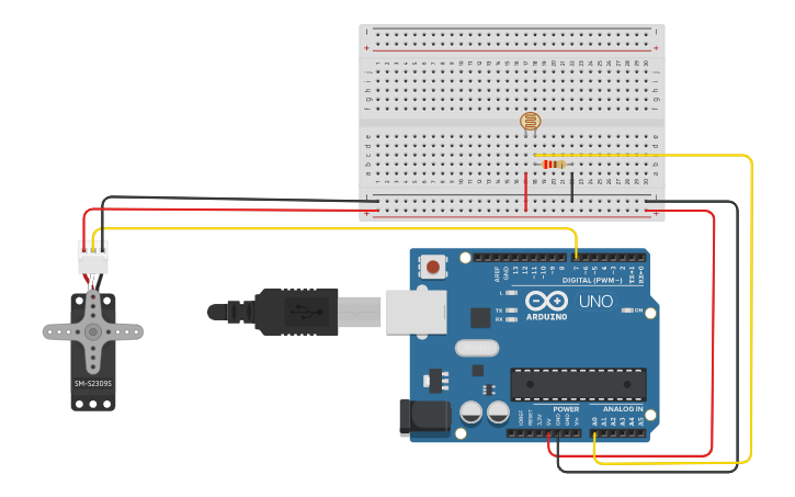 Circuit design SERVO MOTOR with LDR - Tinkercad