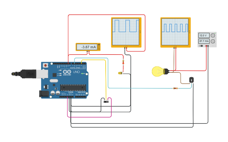 Circuit design PWM con Osciloscopio - Tinkercad