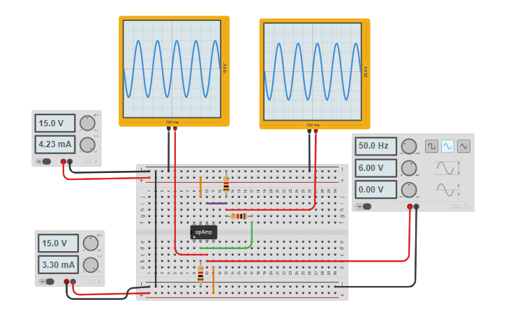 Circuit design closed loop non inverting op-amp - Tinkercad