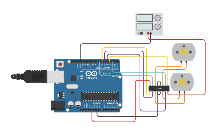 Circuit design L293D - Tinkercad