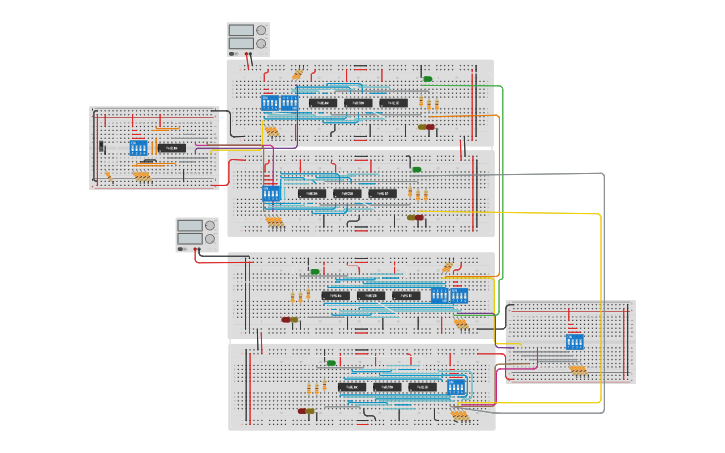 Circuit design SUMADOR Y RESTADOR - 4 BITS - Tinkercad