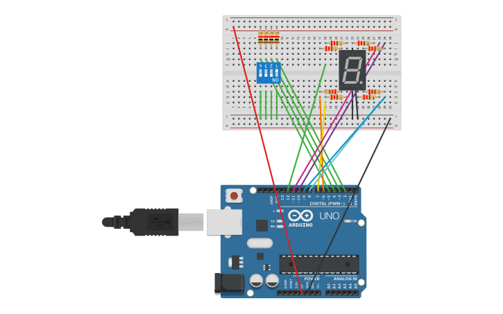 Circuit design DIP Switch Binary Output - Tinkercad