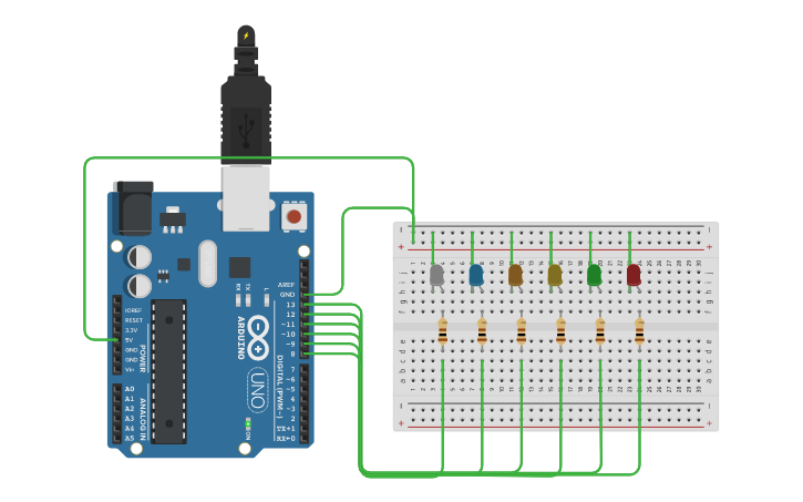 Circuit design LED PATTERN WITH CODE | Tinkercad