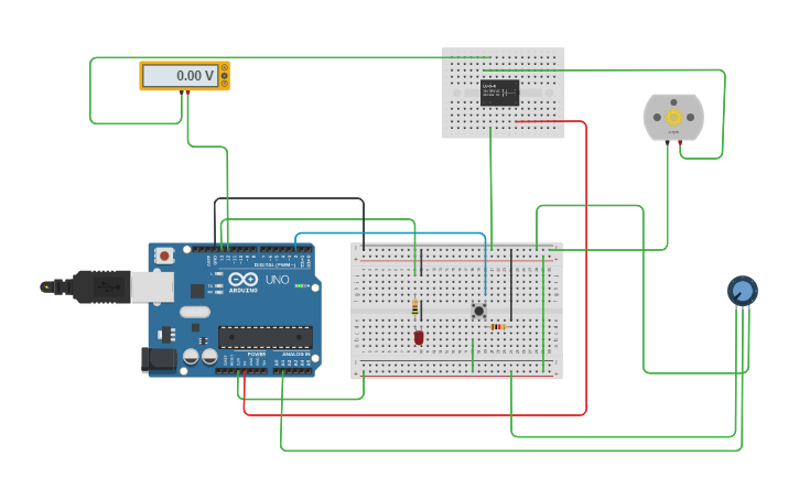 Circuit design Pushbutton and Motor - Tinkercad