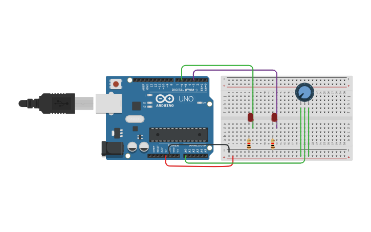 Circuit design analogRead() W/ Potentiometer - Tinkercad