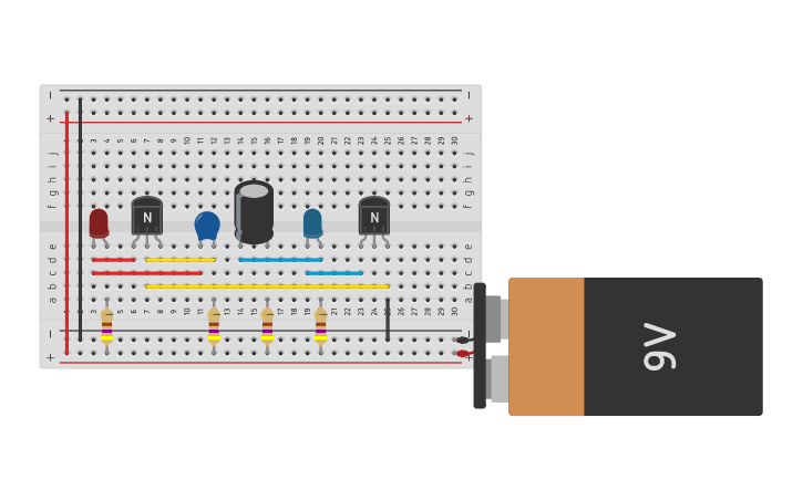 Circuit design Project Flashing LED using Transistor - Tinkercad