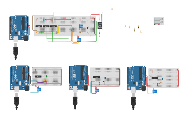Circuit design Display 7 segmentos. HOLA. | Tinkercad