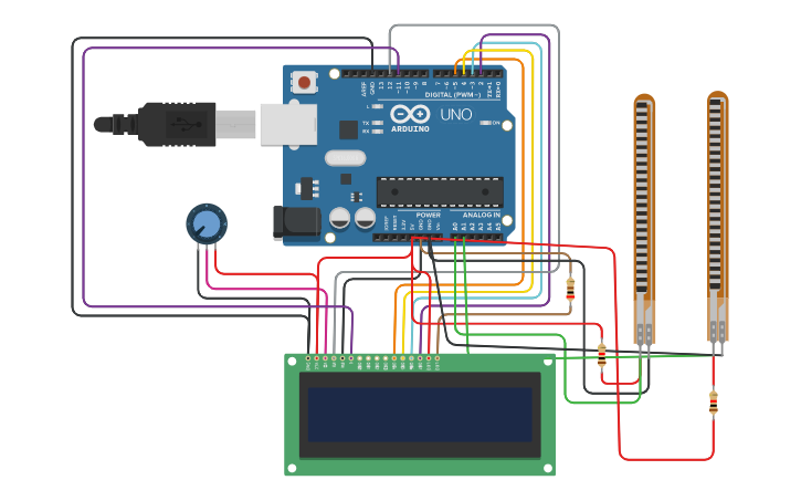 Circuit design Sign Language Conversion using Flex Sensors - Tinkercad