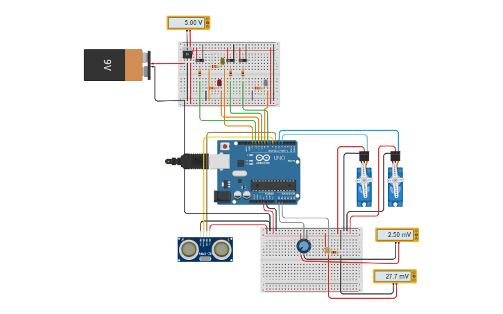 Circuit design control servo with Sensor | Tinkercad