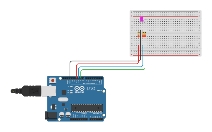 Circuit design Adafruit Basic Lesson RGB LED | Tinkercad