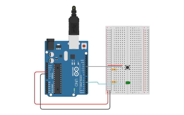 Circuit design LED WITH PUSHBUTTON - Tinkercad