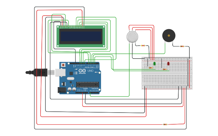 Circuit design Smoke detector - Tinkercad