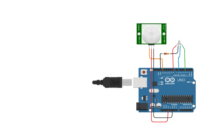 Circuit design arduino sensor gerak | Tinkercad