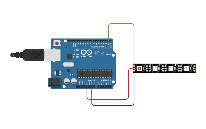 Circuit design Practica de tira de Neo-Pixel de 4 leds. - Tinkercad