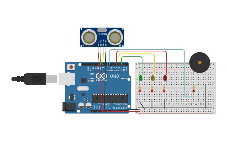Circuit design Sensor Ultrassom | Tinkercad