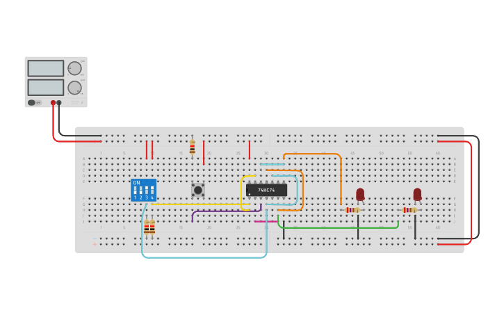 Circuit design 2 bit synchronous down counter - Tinkercad