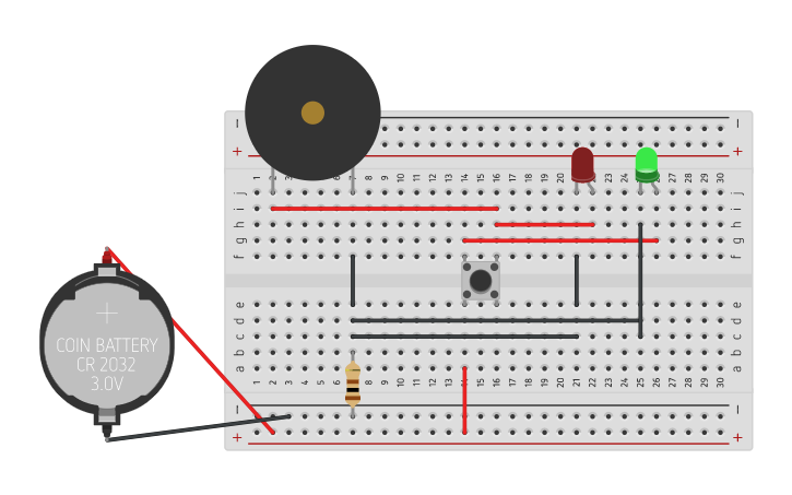 Circuit design pushbutton and breadboard connections - Tinkercad