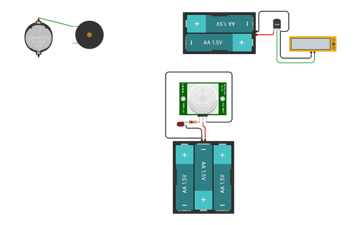 Circuit design Motion Sensor, temperature sensor, Piezo Buzzer - Tinkercad