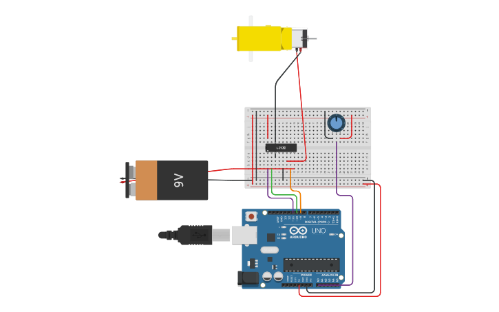 Circuit design DC Motor mit L293D - Tinkercad