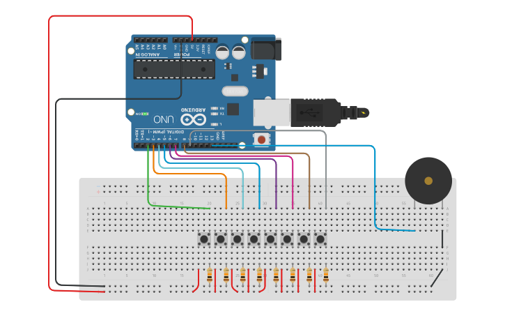 Circuit design 18 May 2021: LAB 5 - Arduino Piano with Buzzer | Tinkercad
