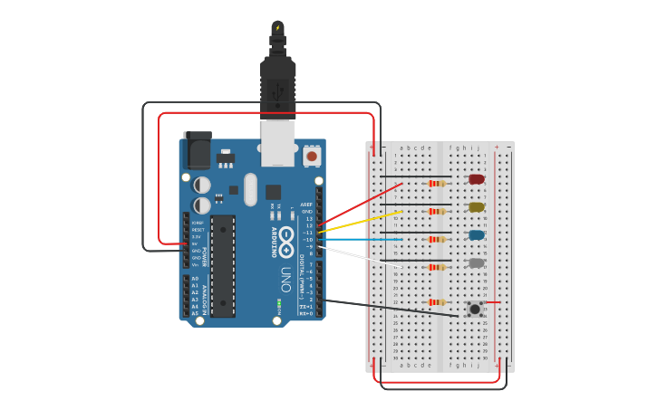 Circuit Design Dancing Leds With Arduino Tinkercad