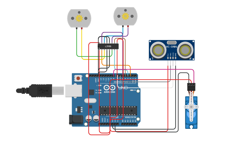 Circuit design OBSTACLE AVOIDING ROBOT - Tinkercad