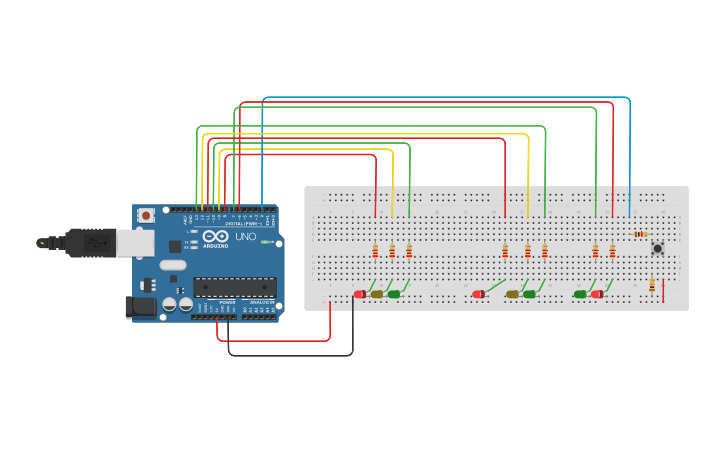 Circuit design 2 Way Intersection and a Pedestrian walk - Tinkercad