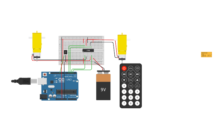 Circuit design Copy of Remote Controlled 2 DC Motors | Tinkercad