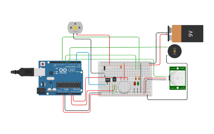 Circuit Design Pir Tilt Gas Sensor Vehicle Accident Prevention Tinkercad